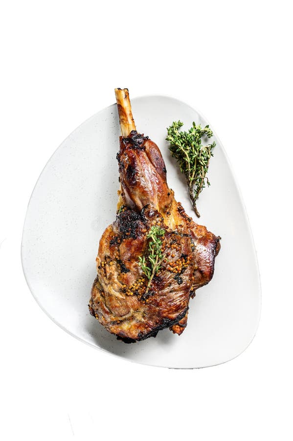 BBQ Lamb Leg with Herbs. Isolated on White Background. Top View. Stock ...