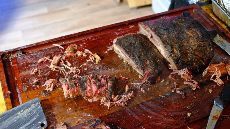 BBQ Lamb Meat that is Being Cut on Chopping Board Stock Photo - Image ...