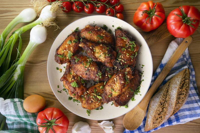 BBQ Marinated Chicken Wings. Top View Table Stock Image - Image of ...