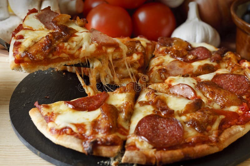 Meat Feast Pizza in a Take Away Box Stock Image - Image of dinner, meal ...