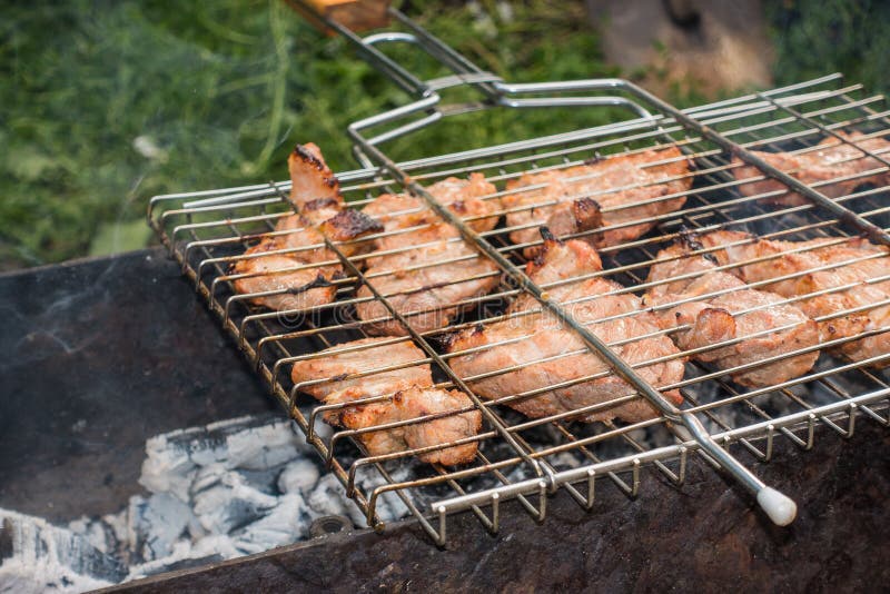 BBQ Meat on the Grill Delicious Chunks of Grilled Stock Image - Image ...