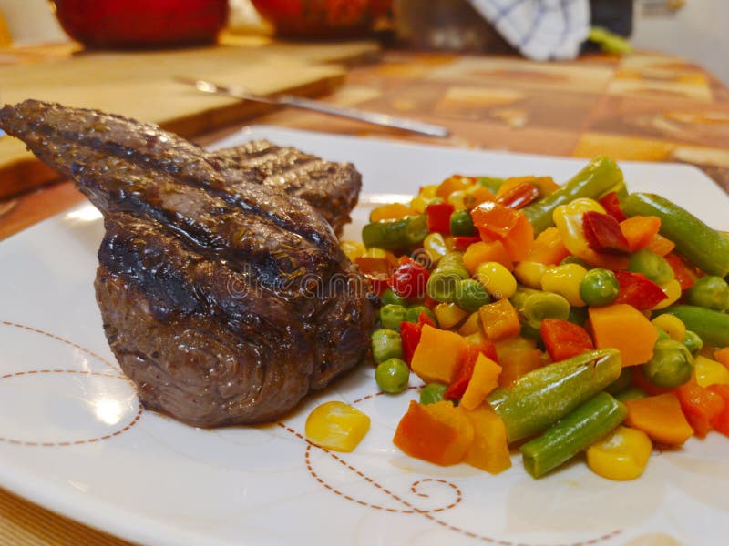 BBQ Meat with Vegetable Mix Set on the Plate Stock Image - Image of ...