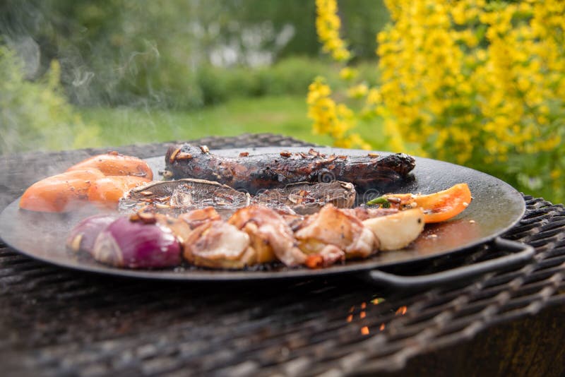 Bbq Outside on a Nice Summer Evening Stock Photo - Image of fire, tasty ...