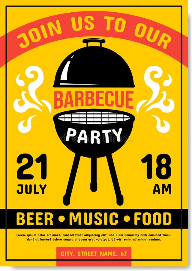 BBQ Party Flyer Template. Barbecue Party Poster with Sample Text Stock ...