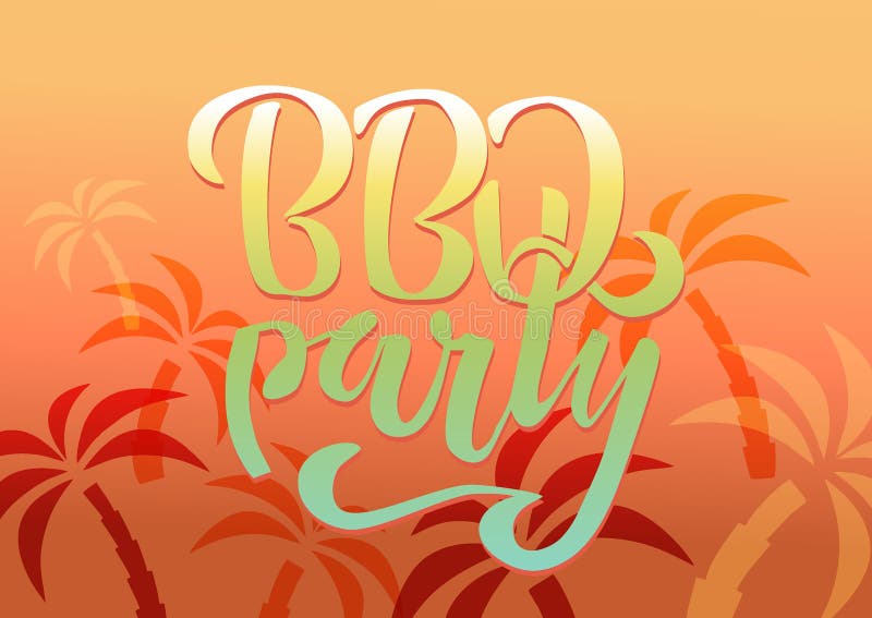BBQ Party Hand Lettering Logo Vector Design Template. Gradient Barbecue ...