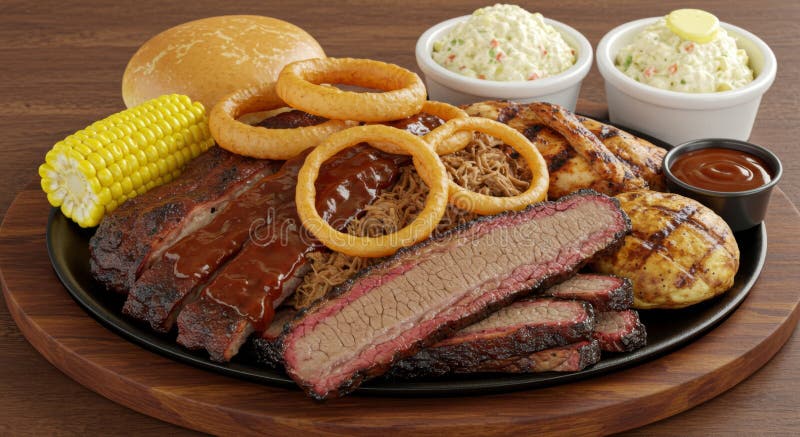 BBQ Platter with Ribs, Brisket, Chicken, and Sides Stock Illustration ...