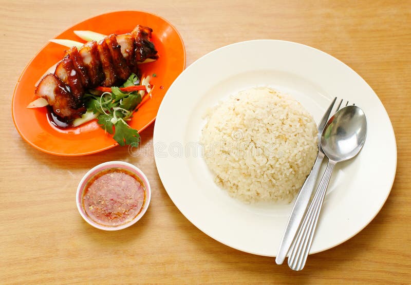 BBQ Pork and Crispy Pork with Rice. Stock Photo - Image of grilled ...