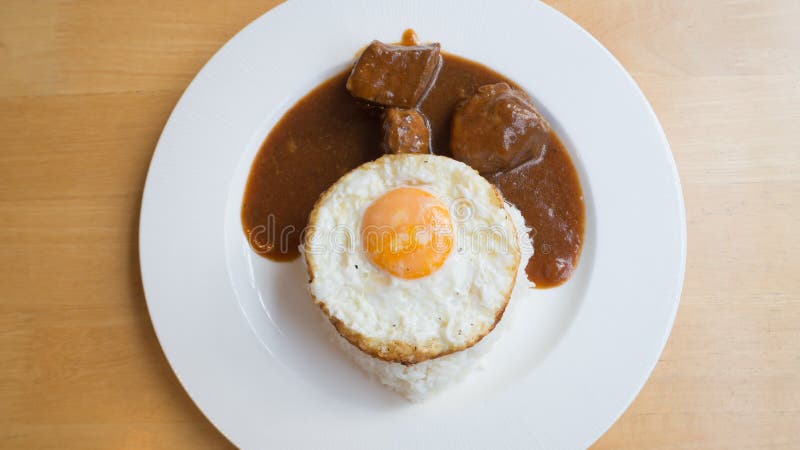 Bbq pork and egg with rice stock image. Image of restaurant - 68910713
