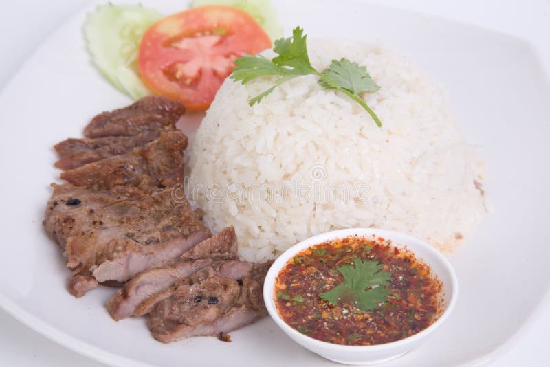BBQ Pork Grill on Rice in Plate Stock Image - Image of gourmet ...