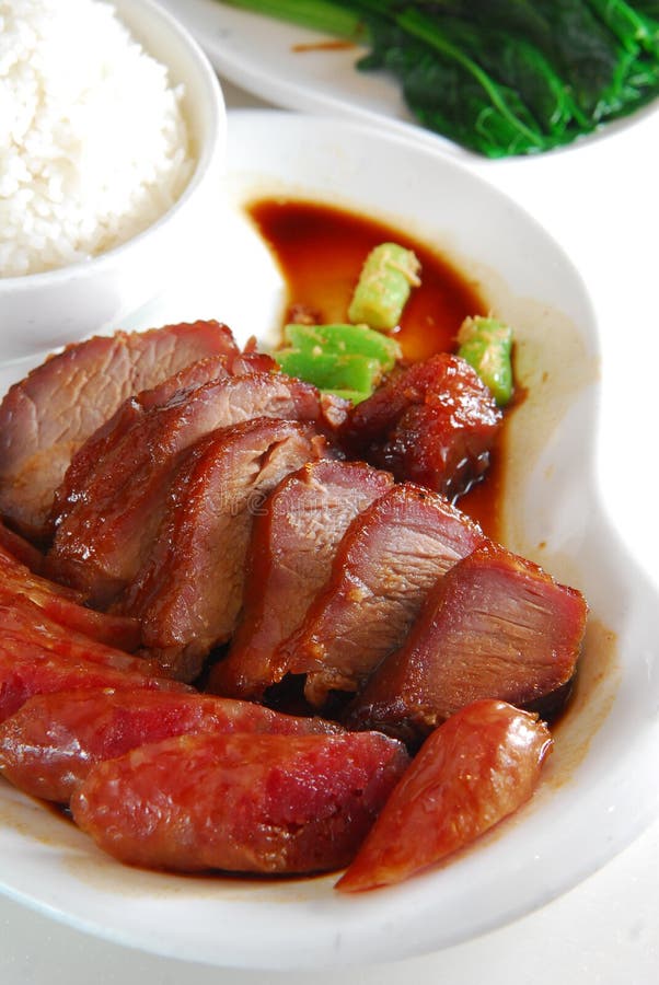 BBQ pork rice stock photo. Image of green, cuisine, vegetable - 22036058