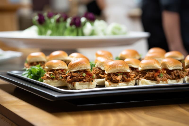 Bbq Pork Sliders Set-up on Food Display Stock Photo - Image of sliders ...