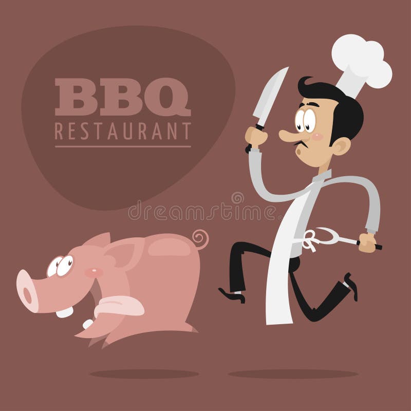 BBQ Restaurants Concept Chef Runs Pig Stock Vector - Illustration of ...