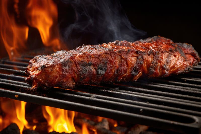 Bbq Ribs Being Turned Over on a Flaming Grill Stock Photo - Image of ...