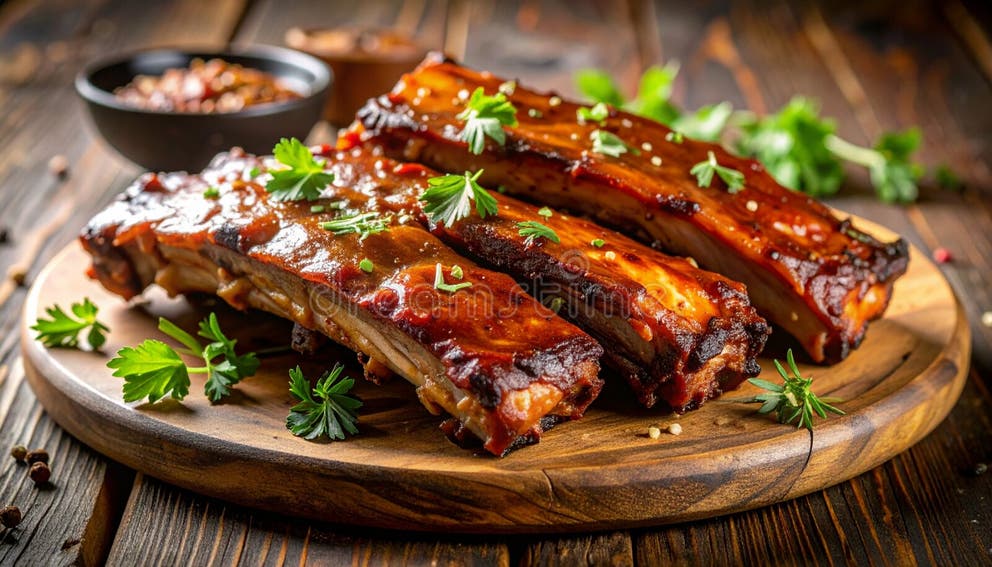 BBQ Ribs with Caramelized Edges and Herbs Stock Illustration ...