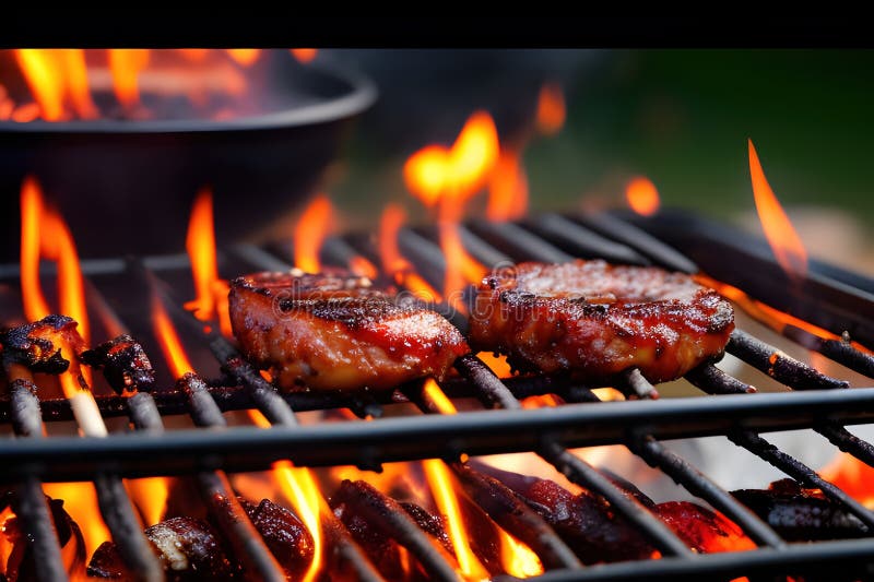 The BBQ Ribs Cooking on Open Grill Stock Illustration - Illustration of ...