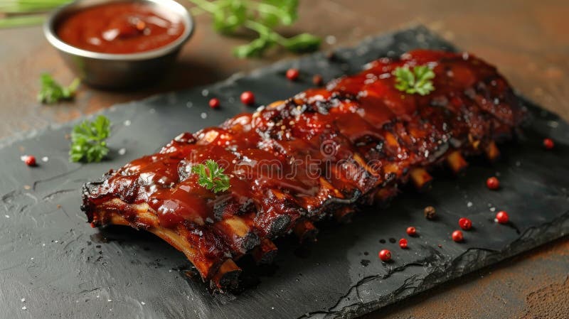 BBQ Ribs Glazed with Smoky Barbecue Sauce Stock Illustration ...
