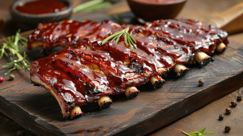 BBQ Ribs Glazed with Smoky Barbecue Sauce Stock Illustration ...