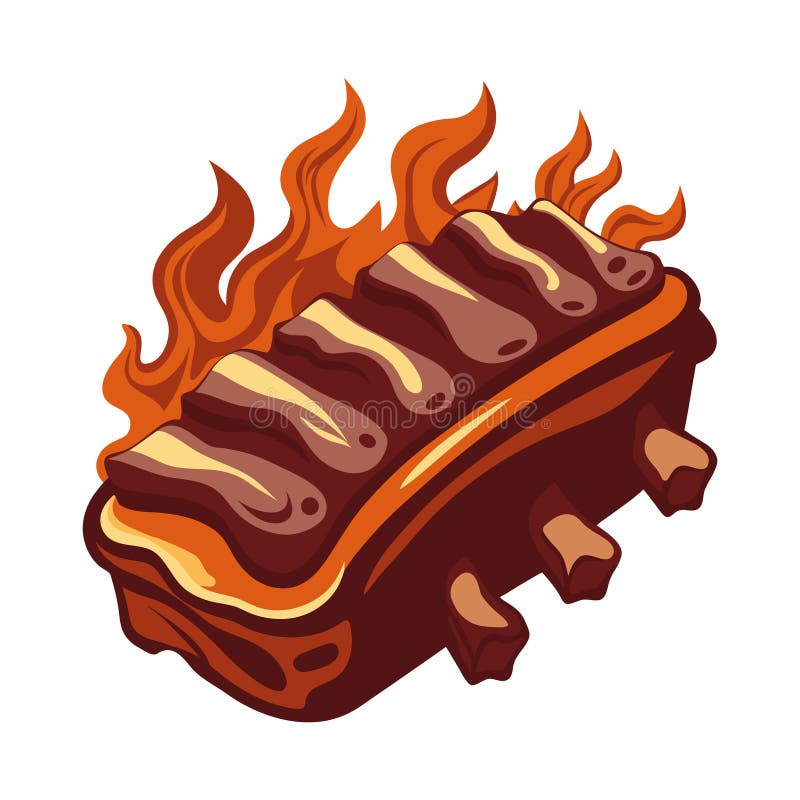 BBQ Ribs Grilled on Fire stock vector. Illustration of flame - 364311451