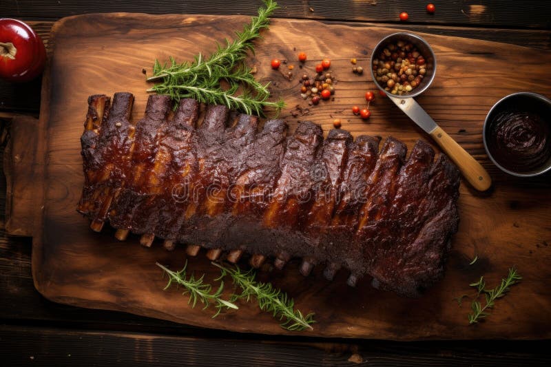 Bbq Ribs on Rustic Wooden Table, Top View Stock Photo - Image of ribs ...