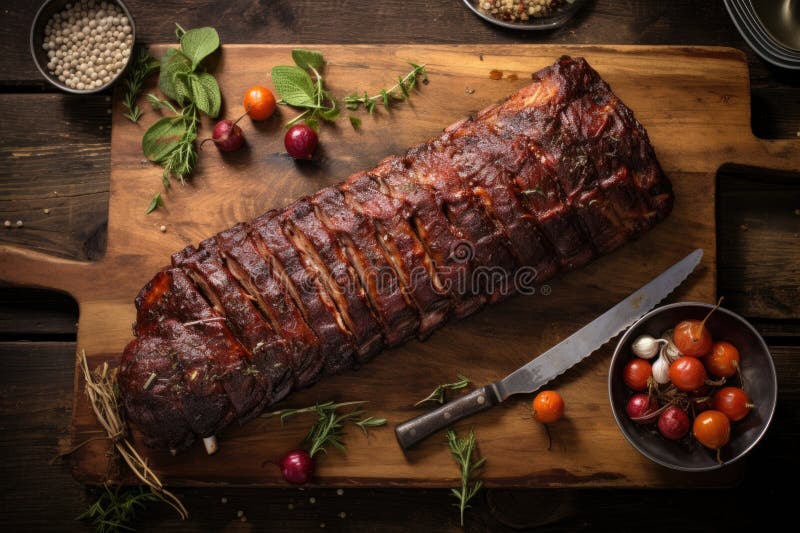 Bbq Ribs on Rustic Wooden Table, Top View Stock Image - Image of meat ...