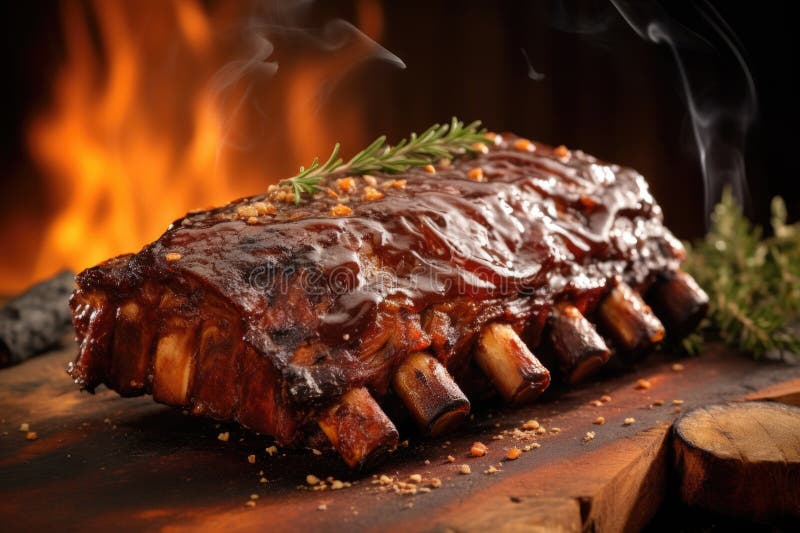 Bbq Ribs with Sauce and Smoke in the Background Stock Illustration ...