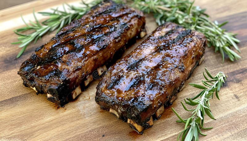 BBQ Ribs on a Wooden Cutting Board. Selective Focus Stock Image - Image ...
