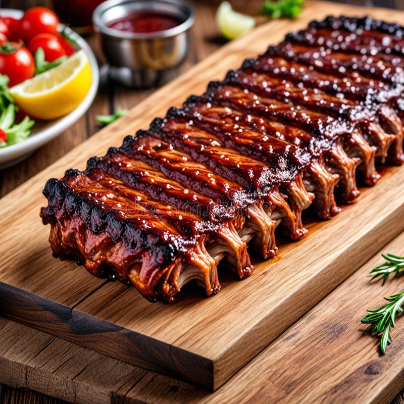 BBQ ribs on a wooden table stock illustration. Illustration of dessert ...