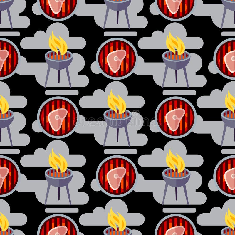 BBQ Seamless Pattern Design with Meat - Food Background Stock Vector ...