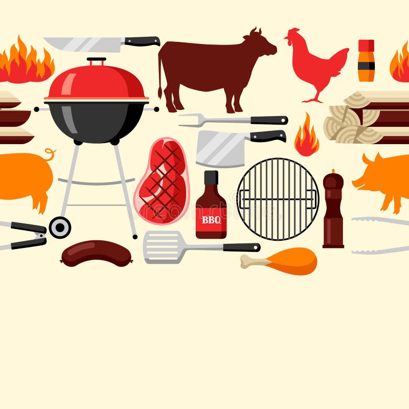 Bbq Seamless Pattern with Grill Objects and Icons Stock Vector ...