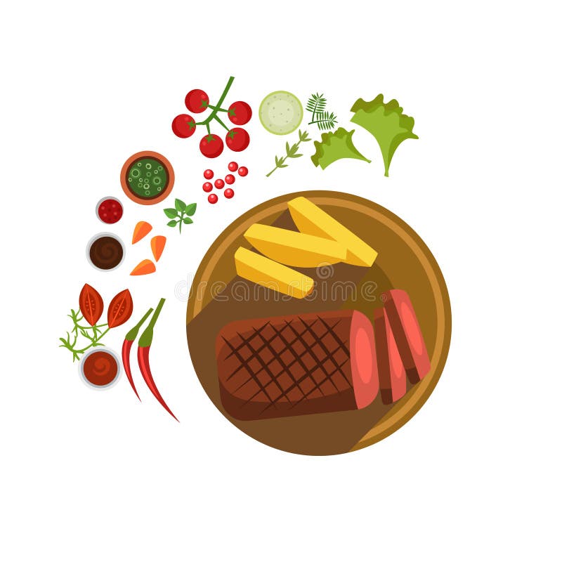 BBQ Steak on Plate. Vector Illustration Stock Vector - Illustration of ...
