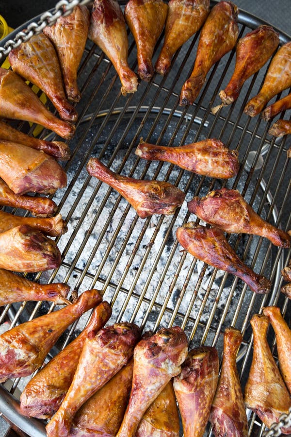 BBQ Turkey Legs on a Large Grill Stock Photo - Image of carnival, meat ...