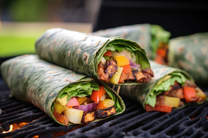 Bbq Vegetable Wraps, with Smoke Wafting Off the Grill Stock Image ...