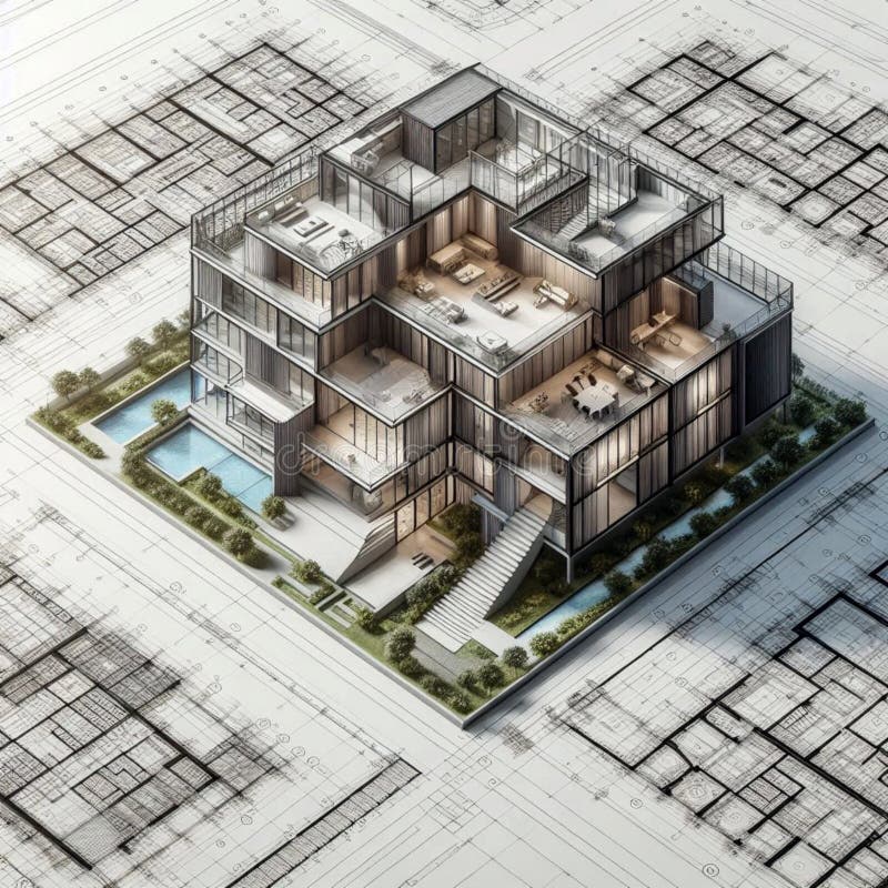 Bbuilding Project Plan Blueprint of a Modern House, Designed Using ...