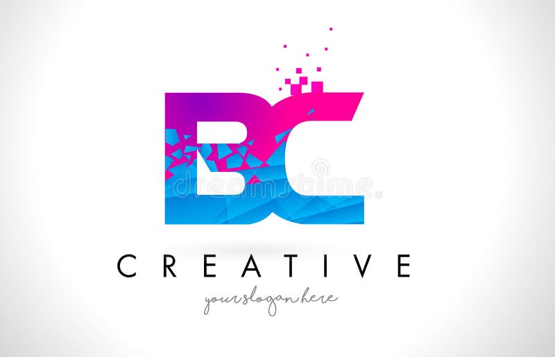 BC B C Letter Logo with Shattered Broken Blue Pink Texture Design ...
