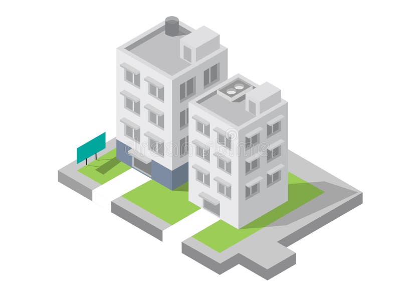 Isometric Building Vector. Two Building on Yard Stock Illustration ...