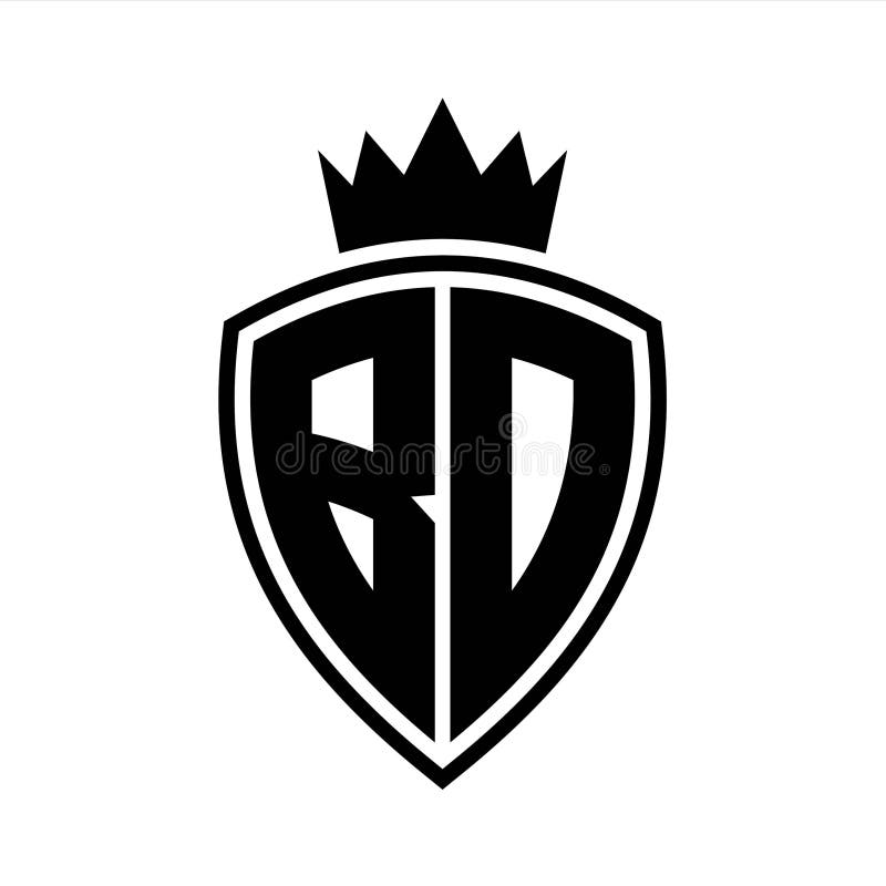 BD Letter Monogram Shield and Crown Outline Shape with Black and White ...