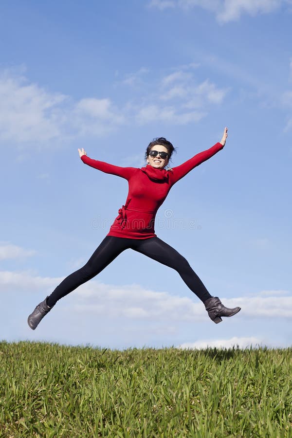 Be Active Stay Healthy - Jumping Woman Stock Image - Image of concept ...