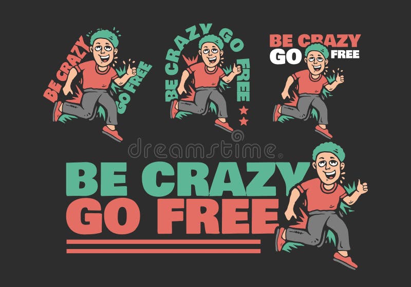 Be Crazy Go Free. Man Jumping, Character Illustration in Flat Art Style ...
