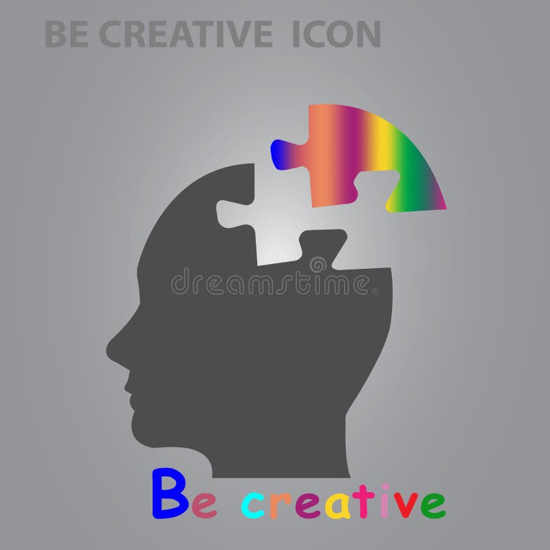 Be Creative Icon Vector with Silhouette of Head of Man Stock Vector ...