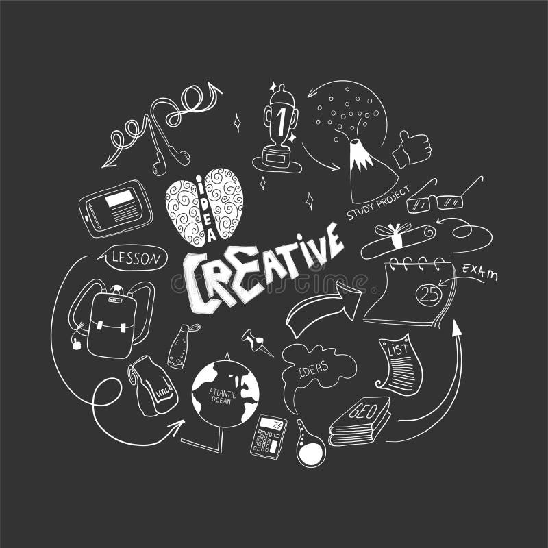 Be Creative in Study. Doodle Hand Drawn Elements. Logo for Study ...