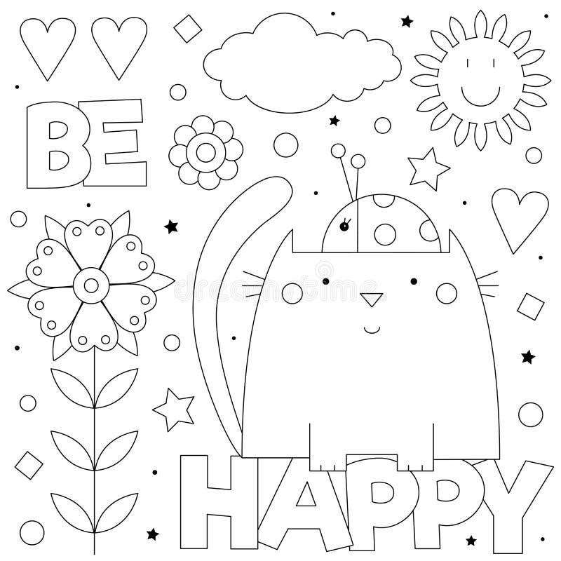 Be Happy. Coloring Page. Black and White Vector Illustration. Stock ...