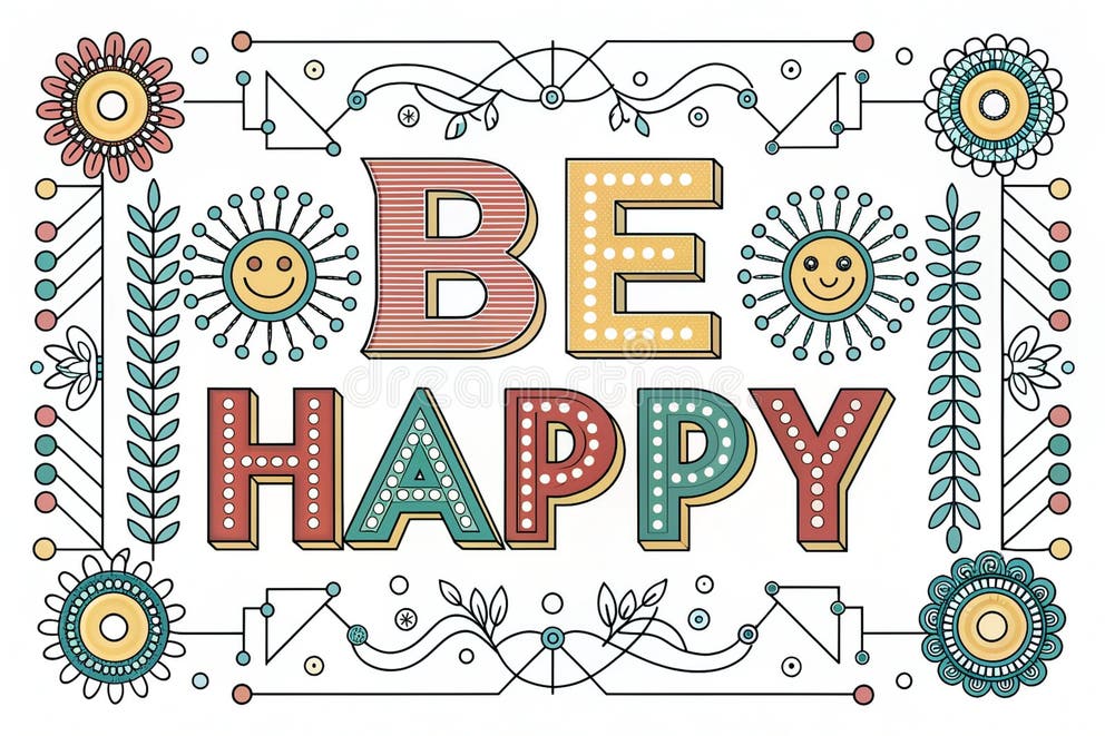 Be Happy Text Decore Vector Illustration Line Circuit - Generated by Ai ...