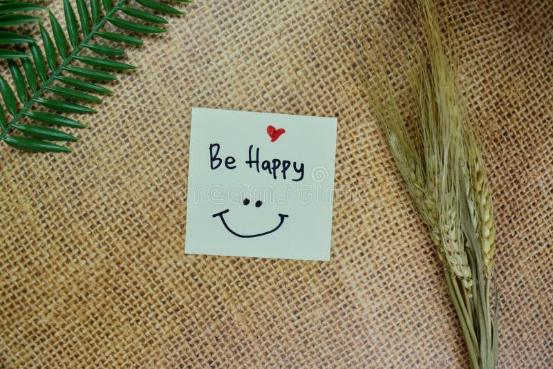 Be Happy Write on Sticky Notes Isolated on Wooden Table Stock Photo ...