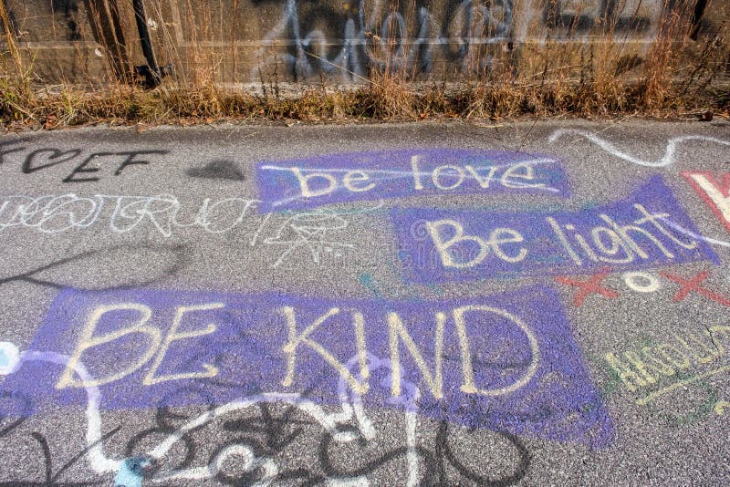 Graffiti Message of `Be Kind, Be Light, Be Love` Painted in Purple ...