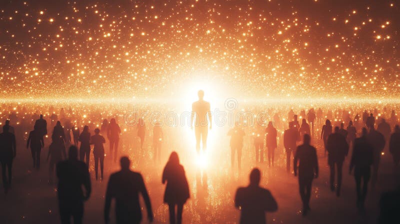 Be the Light. One Glowing Person is Different between Others. Generative AI. Stock Illustration ...