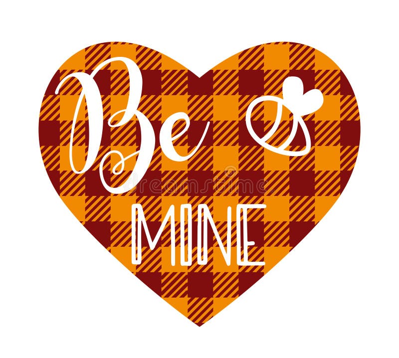 Be Mine - Cute Smiley Bee with Text and Buffalo Plaid Heart Stock ...