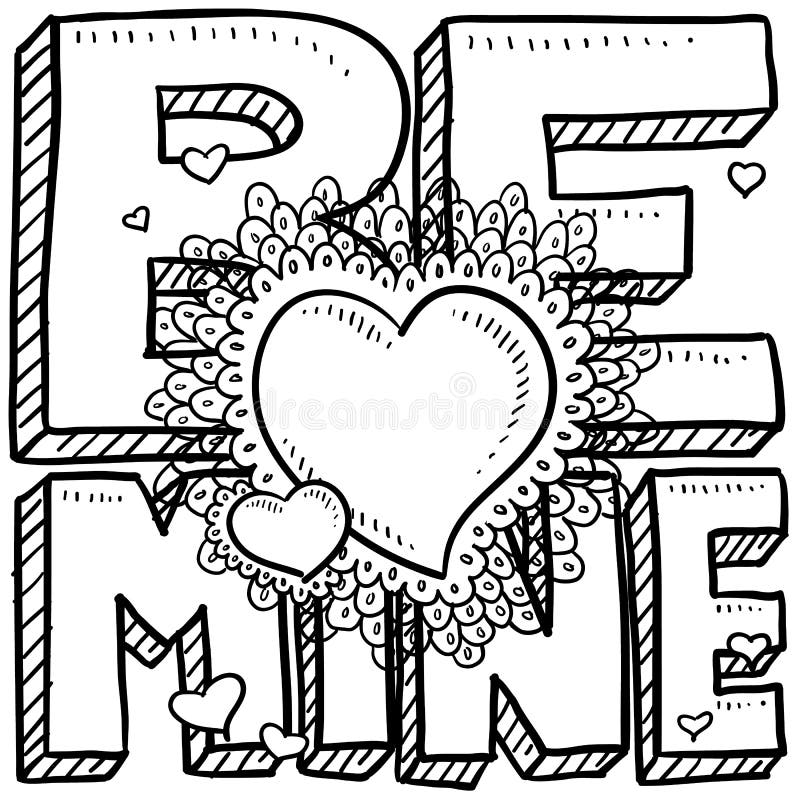Be Mine Valentine S Day Sketch Stock Vector - Illustration of crush ...