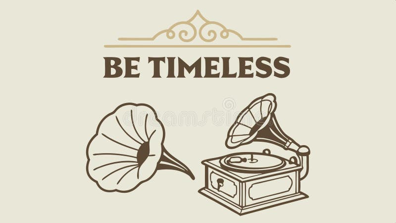 Be Timeless Quote Design, Vintage Gramophone, Classic Elegance Vector ...