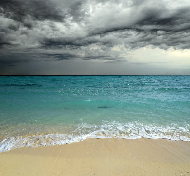 Stormy Weather with Rain on the Beach Stock Image - Image of shore ...