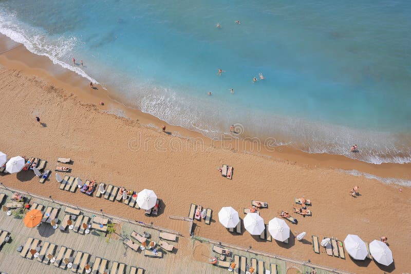 Azure Sea Beach with People Top View Stock Photo - Image of coast ...